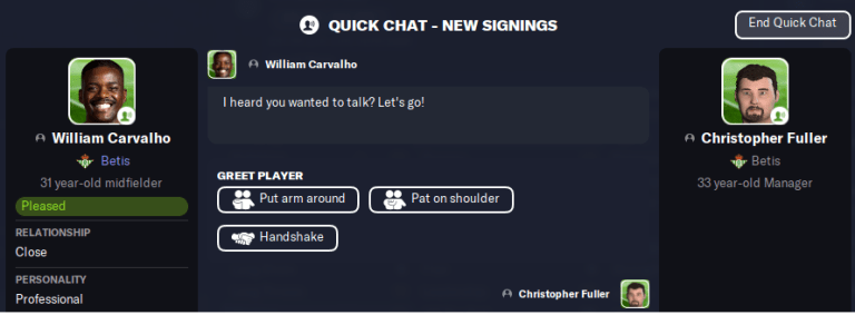 Player interactions in Football Manager – Fuller FM